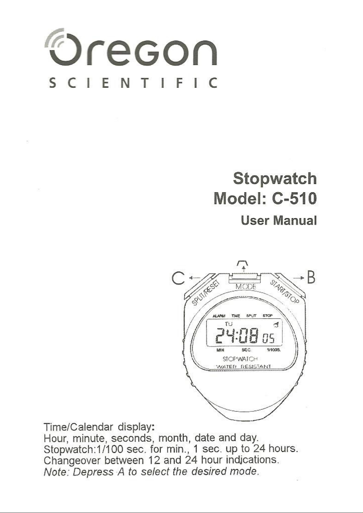Manual Oregon C-510 Stopwatch