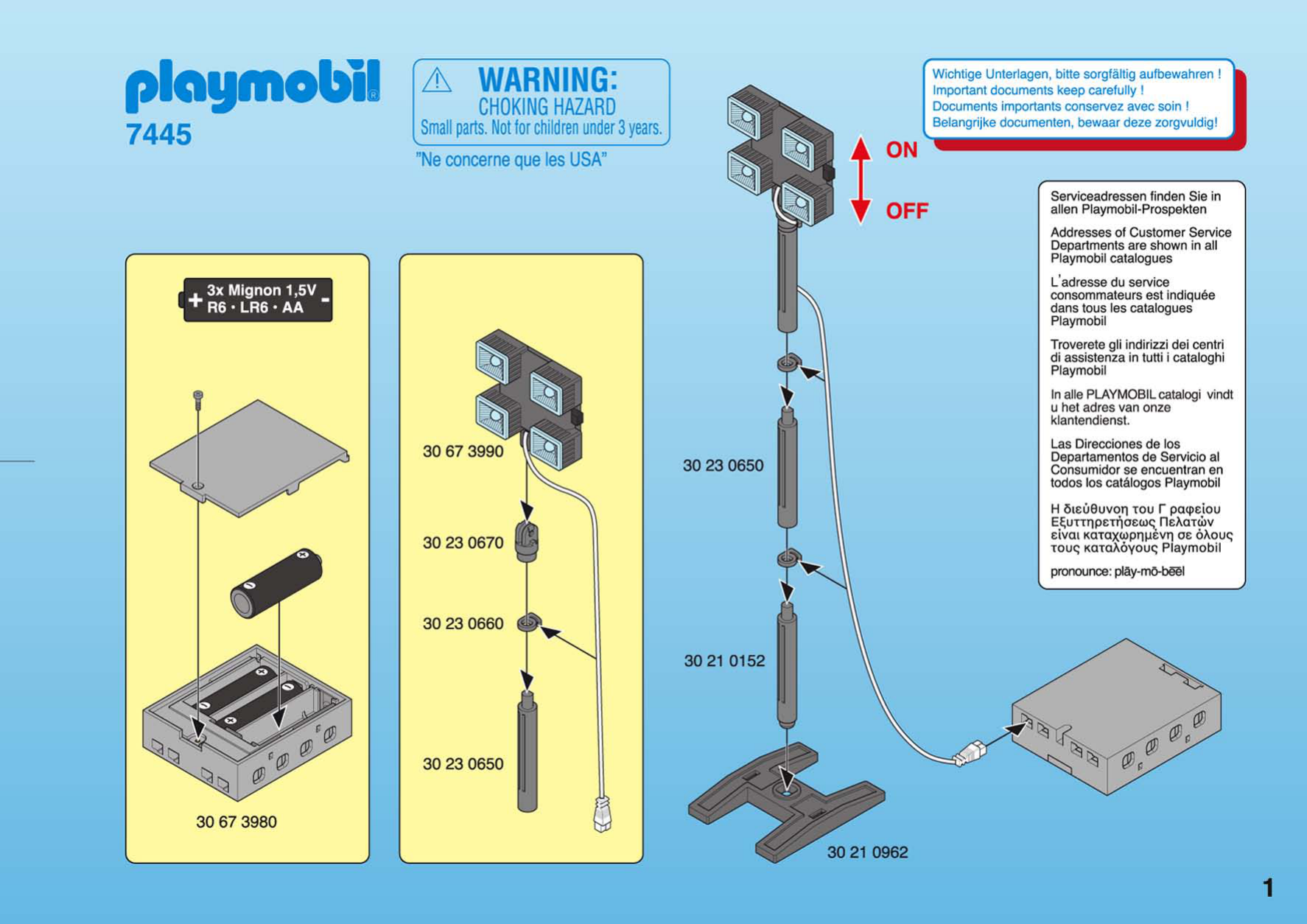 Manual Playmobil set 7445 Accessories Floodlight